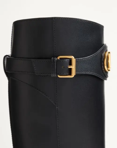 Valentino Garavani Logo Plaque Buckle Detailed Knee High Boots