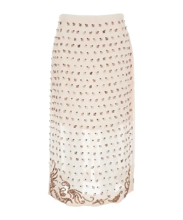 Dries Van Noten Embellished Sheer Panel Midi Skirt - Pink