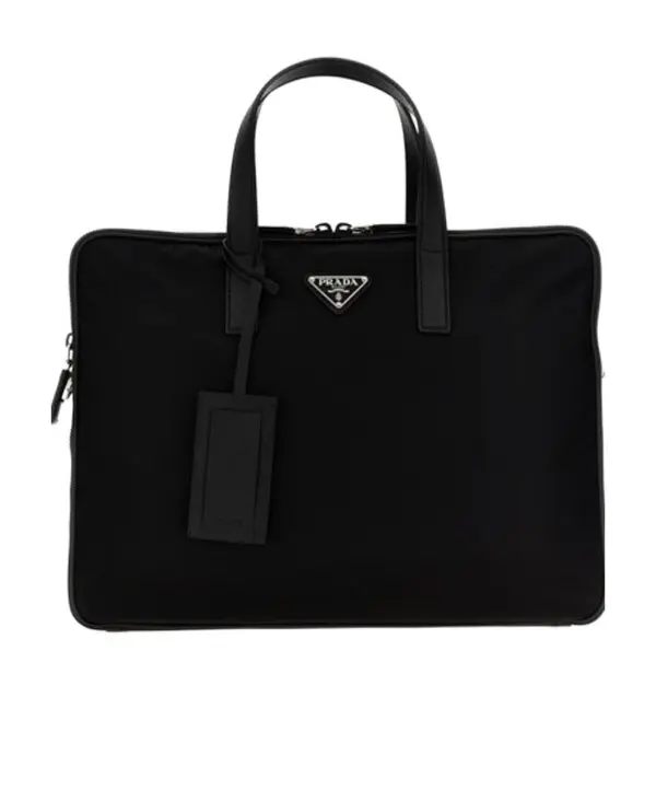 Prada Triangular Logo Plaque Briefcase - Black