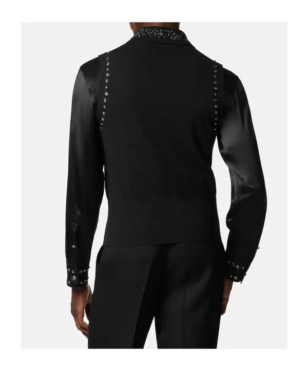 Versace Embellished Sleeveless Knitted Top With Peak Collar