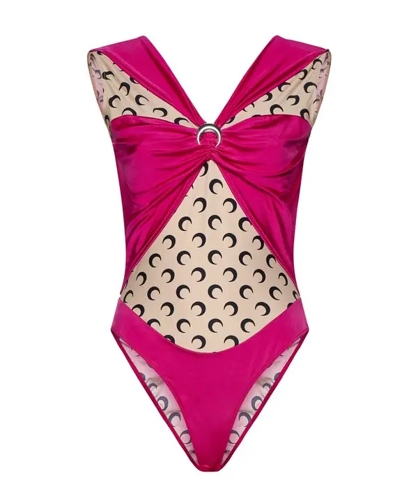 MARINE SERRE Sleeveless V-neck Draped Bodysuit With Moon Pattern