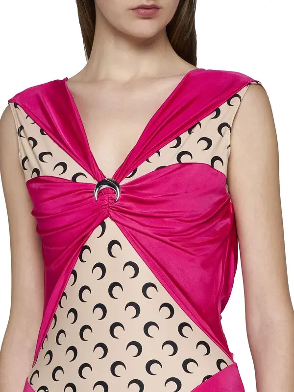 MARINE SERRE Sleeveless V-neck Draped Bodysuit With Moon Pattern