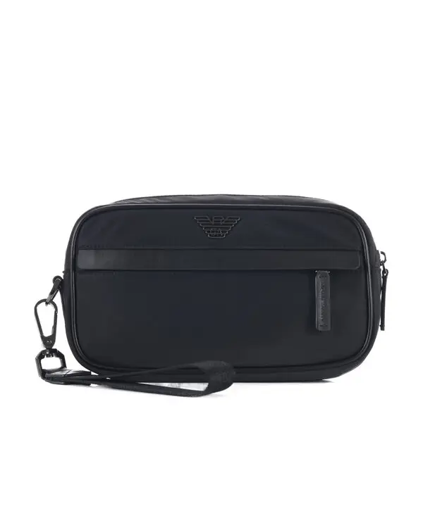 Emporio Armani Logo Plaque Zip-up Clutch Bag - Black