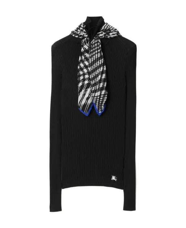 Burberry Scarf-detailed High-neck Ribbed Jumper - Black