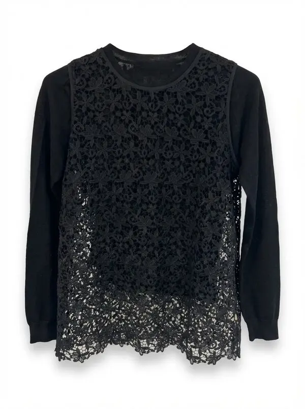 Max Mara Round Neck Long Sleeve Lace Top