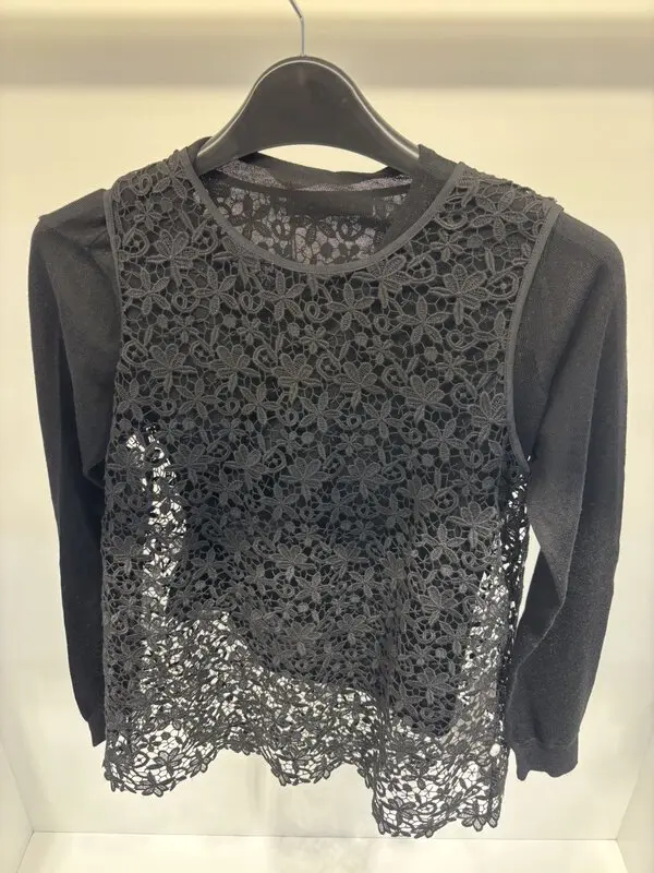 Max Mara Round Neck Long Sleeve Lace Top