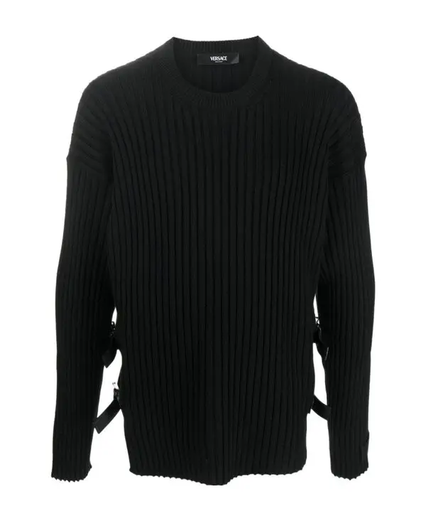 Versace Side-slit Crewneck Ribbed Jumper