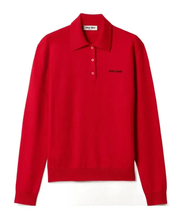 Miu Miu Logo Embroidered Knitted Polo Shirt