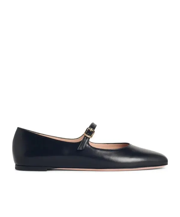 Bally Rina Leather Ballet Flats With Gold Metal Buckle - Black