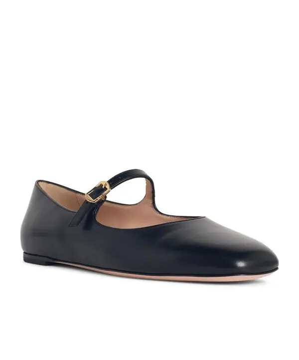 Bally Rina Leather Ballet Flats With Gold Metal Buckle - Black
