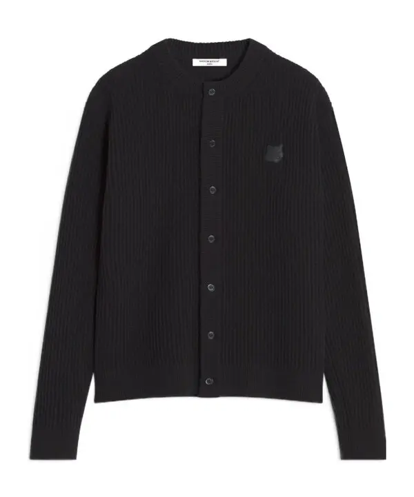 Maison Kitsuné Fox Head Ribbed Cardigan - Black