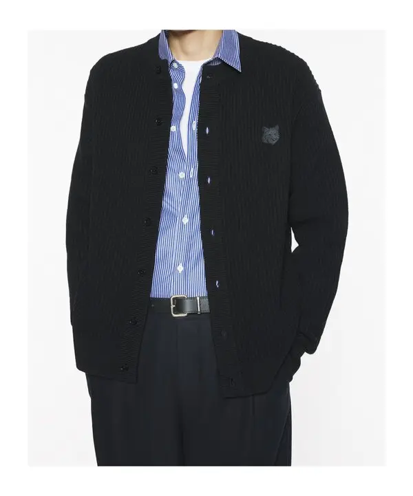Maison Kitsuné Fox Head Ribbed Cardigan - Black