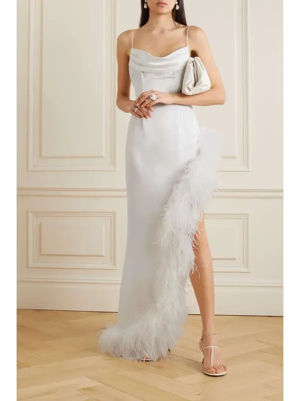 Alessandra Rich Feather-trimmed Silk Gown