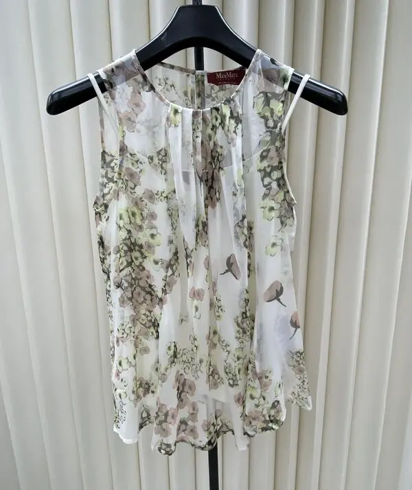 Max Mara Sleeveless Floral Print Top - Gray