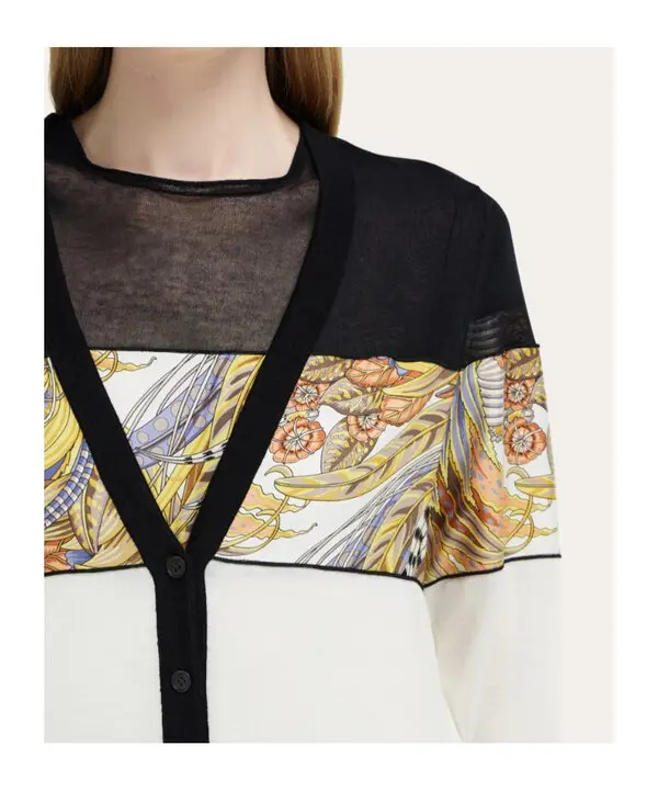 FERRAGAMO V-neck Cardigan With Silk Inserts