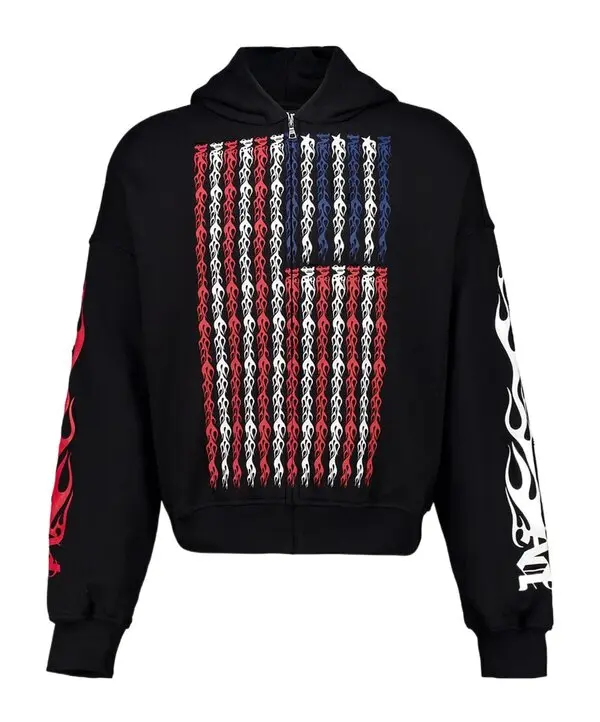 Palm Angels Flames Flag Zip-up Hoodie
