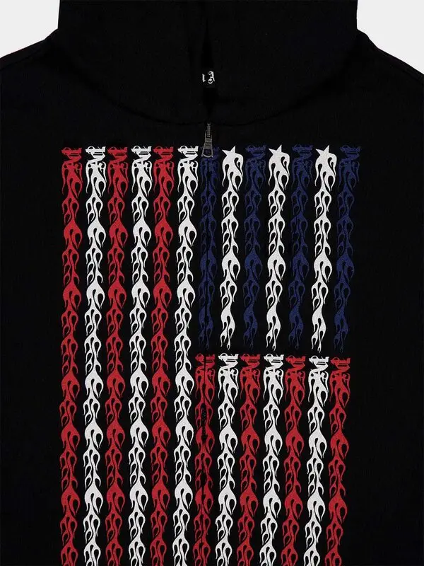 Palm Angels Flames Flag Zip-up Hoodie