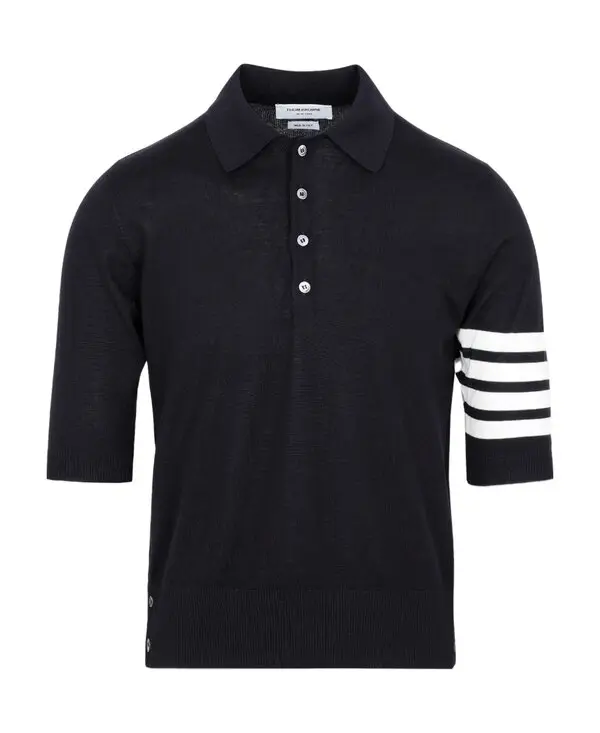 Thom Browne Bar Striped Knitted Polo Shirt - Navy Blue
