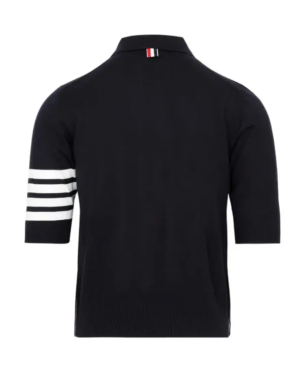 Thom Browne Bar Striped Knitted Polo Shirt