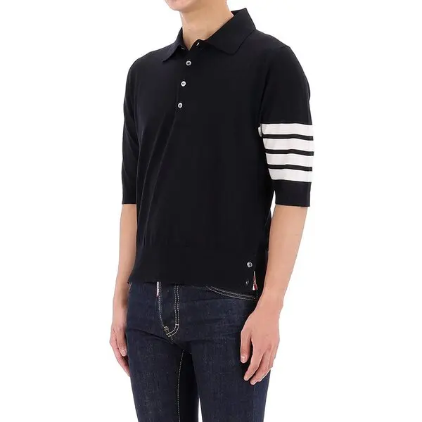 Thom Browne Bar Striped Knitted Polo Shirt