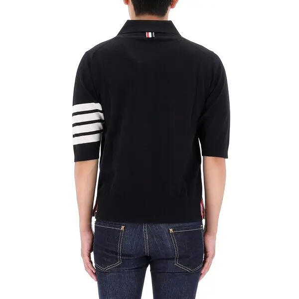 Thom Browne Bar Striped Knitted Polo Shirt
