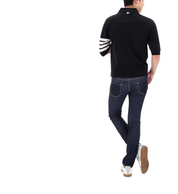 Thom Browne Bar Striped Knitted Polo Shirt