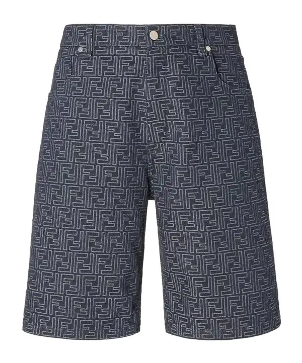 Fendi Ff Jacquard Denim Shorts - Blue