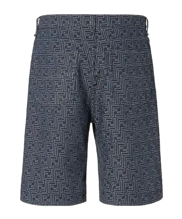 Fendi Ff Jacquard Denim Shorts - Blue