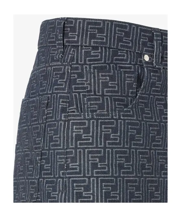 Fendi Ff Jacquard Denim Shorts - Blue
