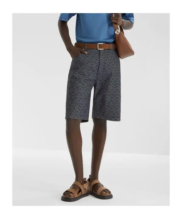 Fendi Ff Jacquard Denim Shorts - Blue