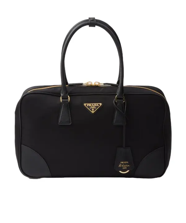 Prada Re-nylon Tote Bag With Enameled Metal Logo - Black