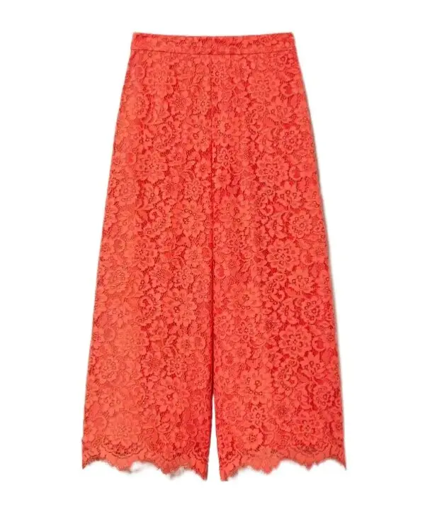 TWINSET Macramé Lace Wide Leg Trousers - Red