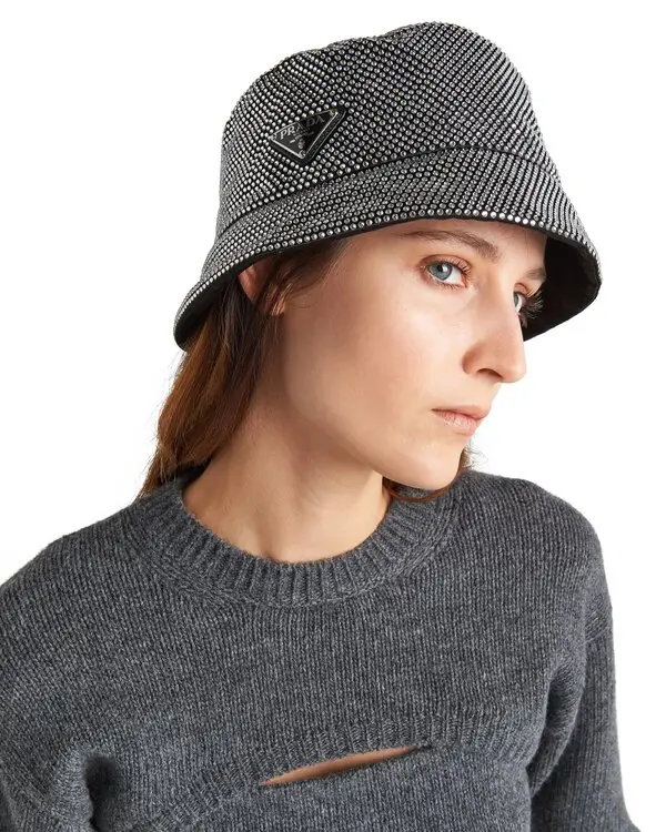 Prada Embellished Logo Plaque Bucket Hat