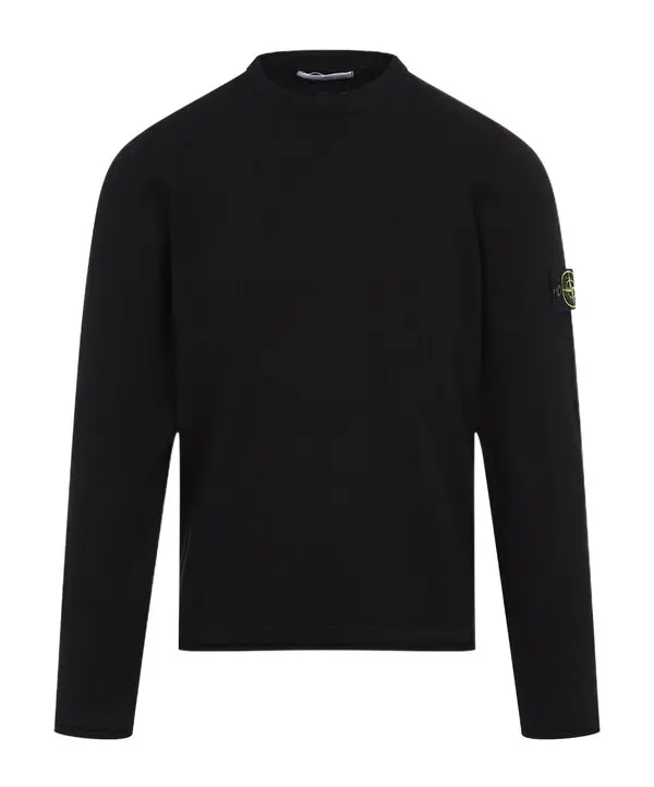 Stone Island Logo Patch Crewneck Sweatshirt - Black