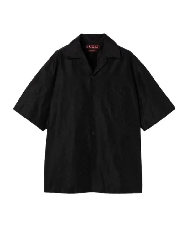 Gucci Gg Faille Collared Short-sleeve Shirt - Black