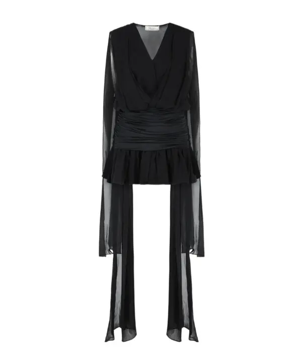 Blumarine V-neck Long Sleeve Draped Pleated Top