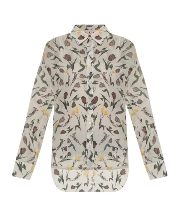 Marni Floral Printed Long Sleeve Shirt - Gray