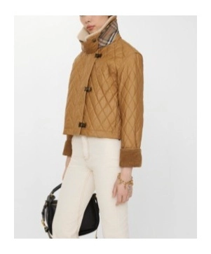 Burberry Shearling Collar Quilted Jacket - Sepia/hay