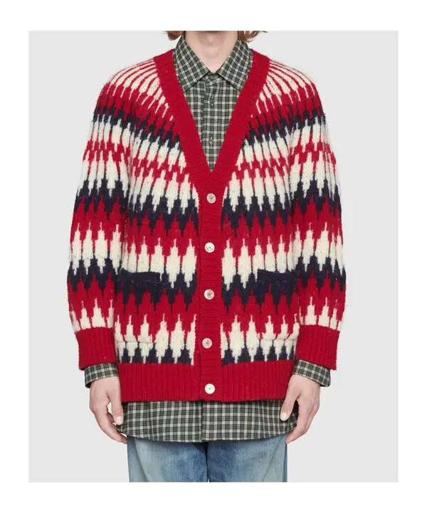 Gucci Zigzag Jacquard Organic Wool Cardigan