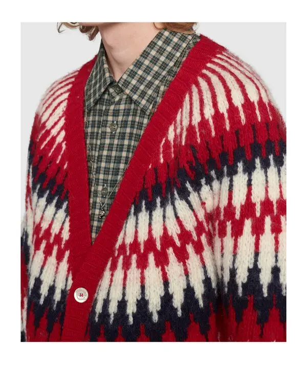 Gucci Zigzag Jacquard Organic Wool Cardigan