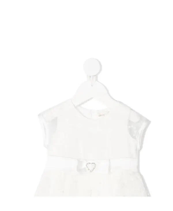 Monnalisa Floral Embroidery Lace Dress With Bow Detail