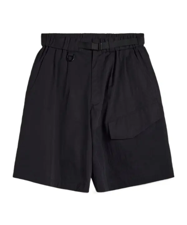 Y3 Wide Leg Shorts With Mesh Inserts And Flap Pocket - Black