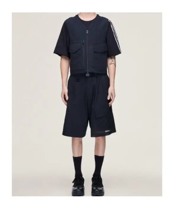 Y3 Wide Leg Shorts With Mesh Inserts And Flap Pocket - Black