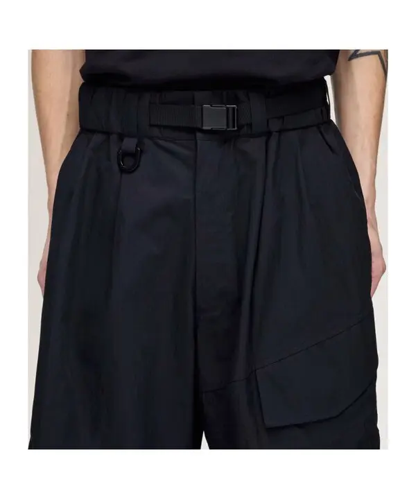 Y3 Wide Leg Shorts With Mesh Inserts And Flap Pocket - Black
