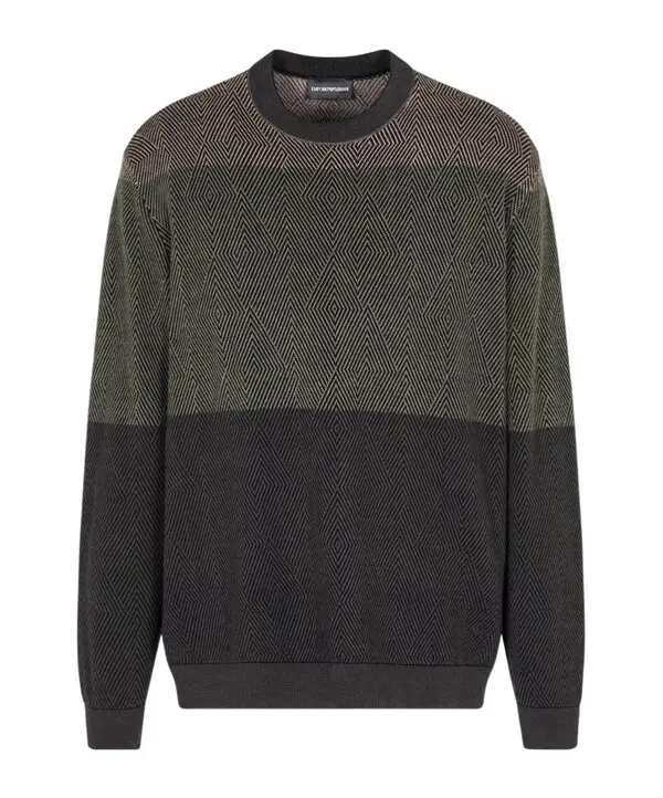 Emporio Armani Virgin Wool Jumper With Micro Jacquard Op-art Diamonds - Green