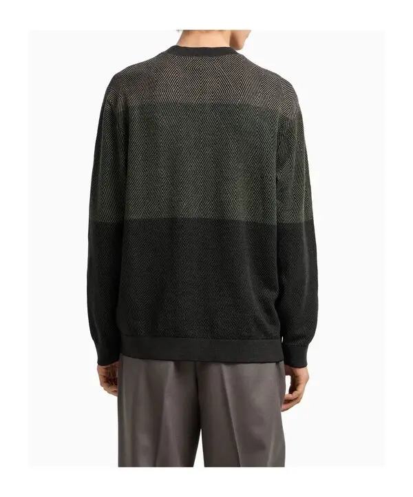 Emporio Armani Virgin Wool Jumper With Micro Jacquard Op-art Diamonds - Green