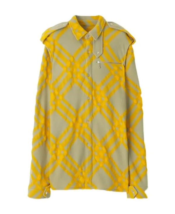 Burberry Long Sleeve Check Shirt With Shoulder Trim And Zip Pockets