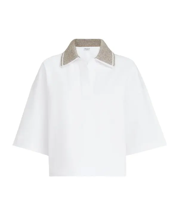 Brunello Cucinelli Sparkling Knit-collar T-shirt - White
