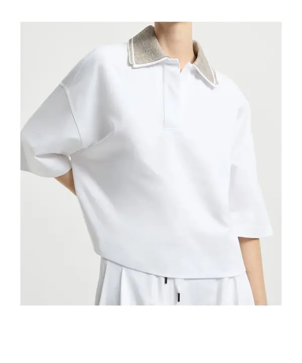 Brunello Cucinelli Sparkling Knit Collar T-shirt