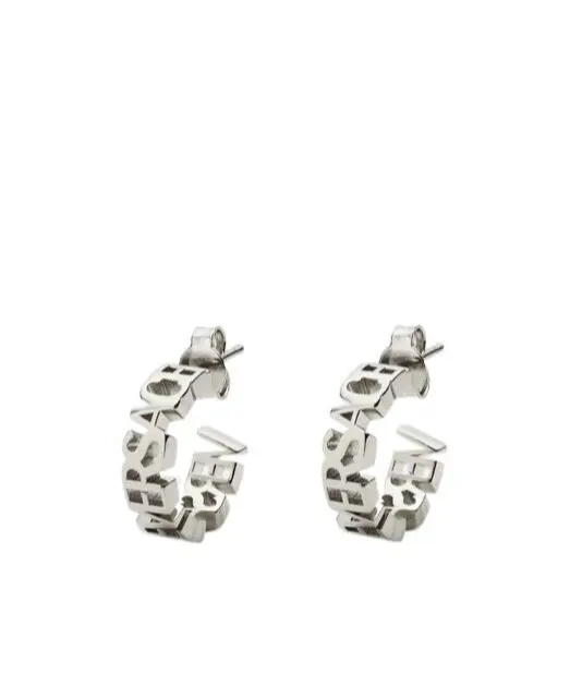 Versace Logo Lettering Hoop Earrings - Silver
